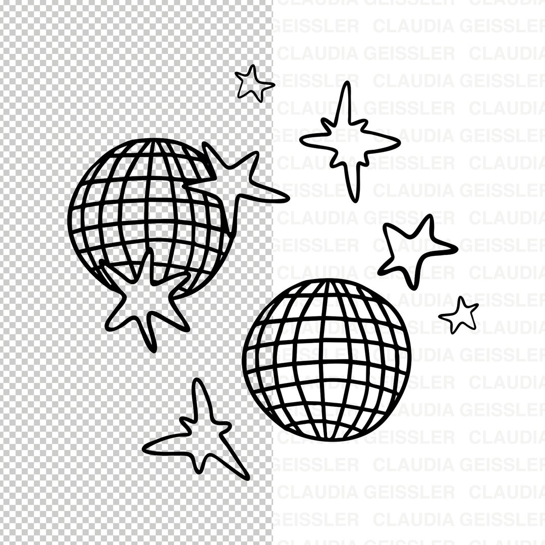 Disco & Star Doodle Illustration, Disco Ball PNG, Disco Ball SVG ...