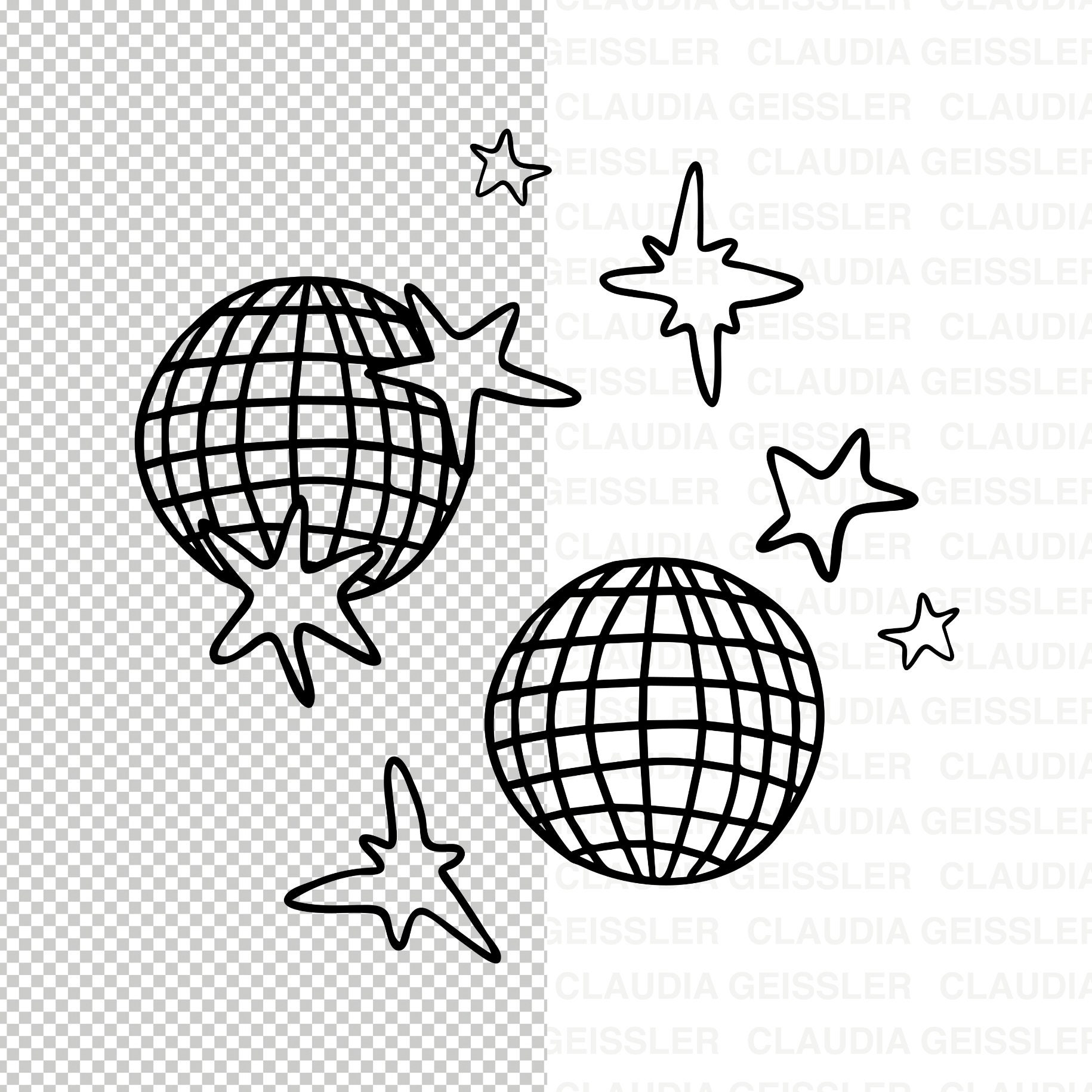 Disco & Star Doodle Illustration, Disco Ball PNG, Disco Ball SVG ...