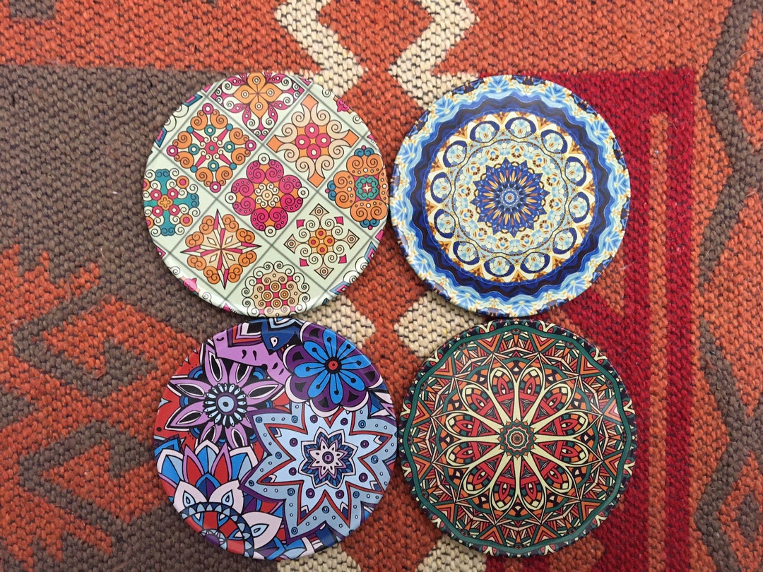 Set of 4 Metal Coaster Set - Etsy