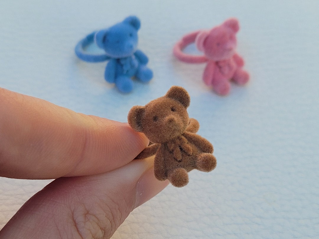 Adjustable Teddy Bear Ring, Cute Minimalist Stackable Ring, Pink Blue ...