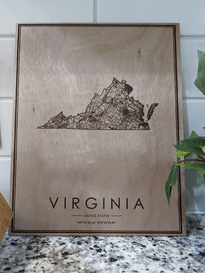 Virginia Wood Engraved Map - Etsy