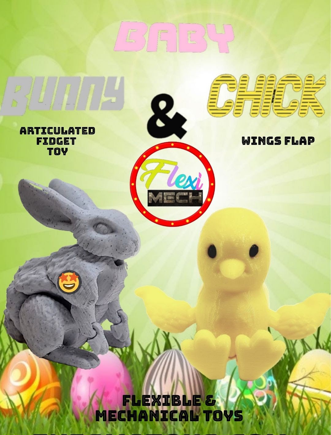 Flexi-mech Cute Bunny and Baby Chick Articulated Set of 3D Printed ...