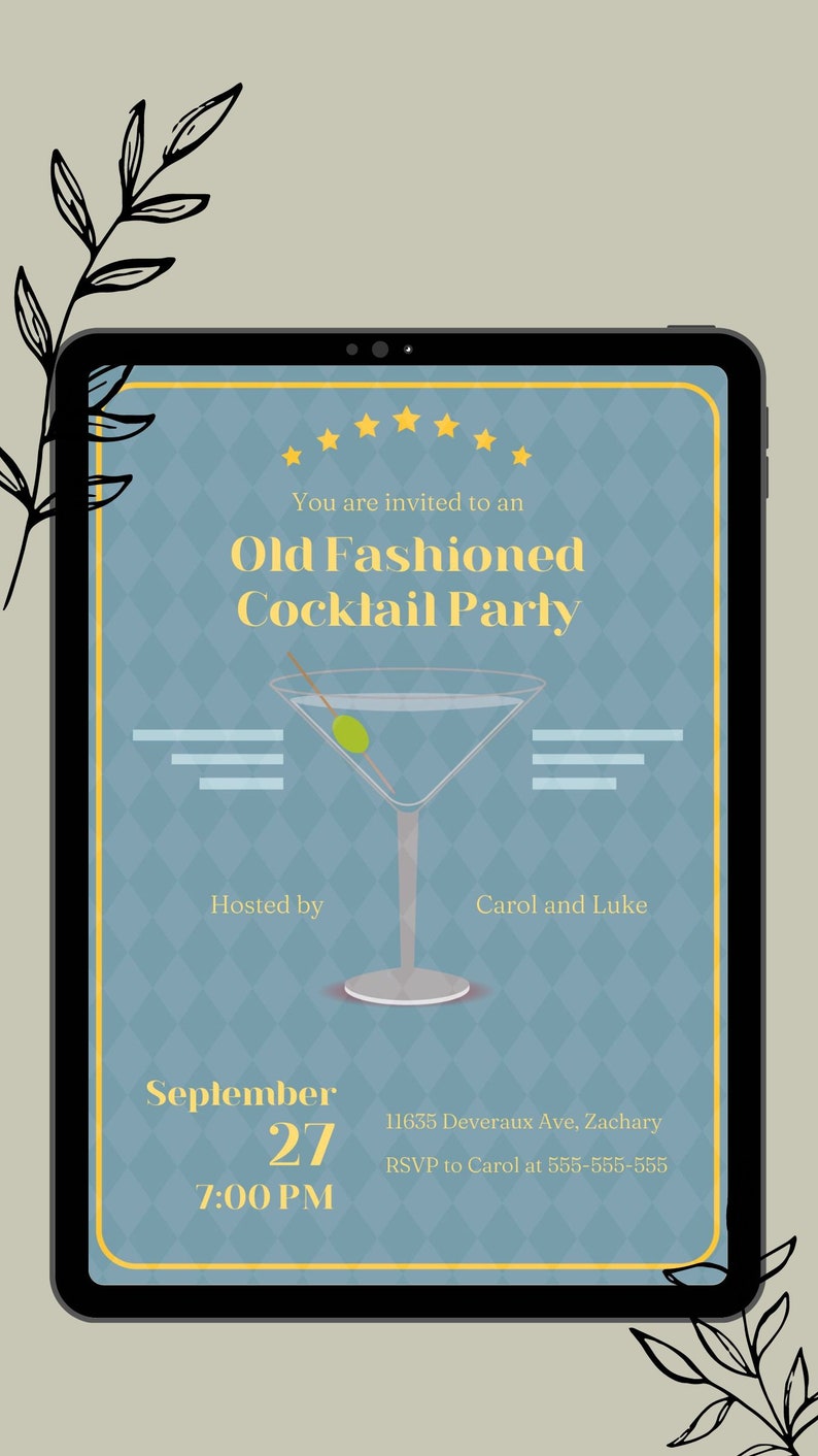 Editable Cocktail Party Invitation Digital Download Birthday Invites ...