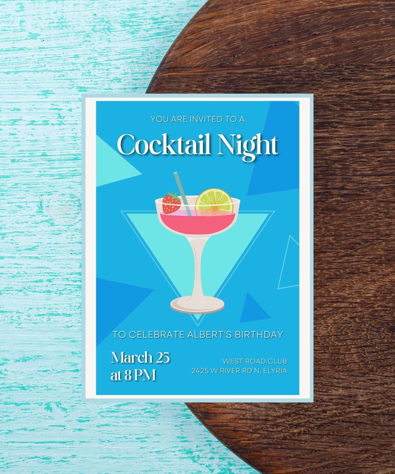 Editable Cocktail Party Invitation Digital Download Birthday Etsy