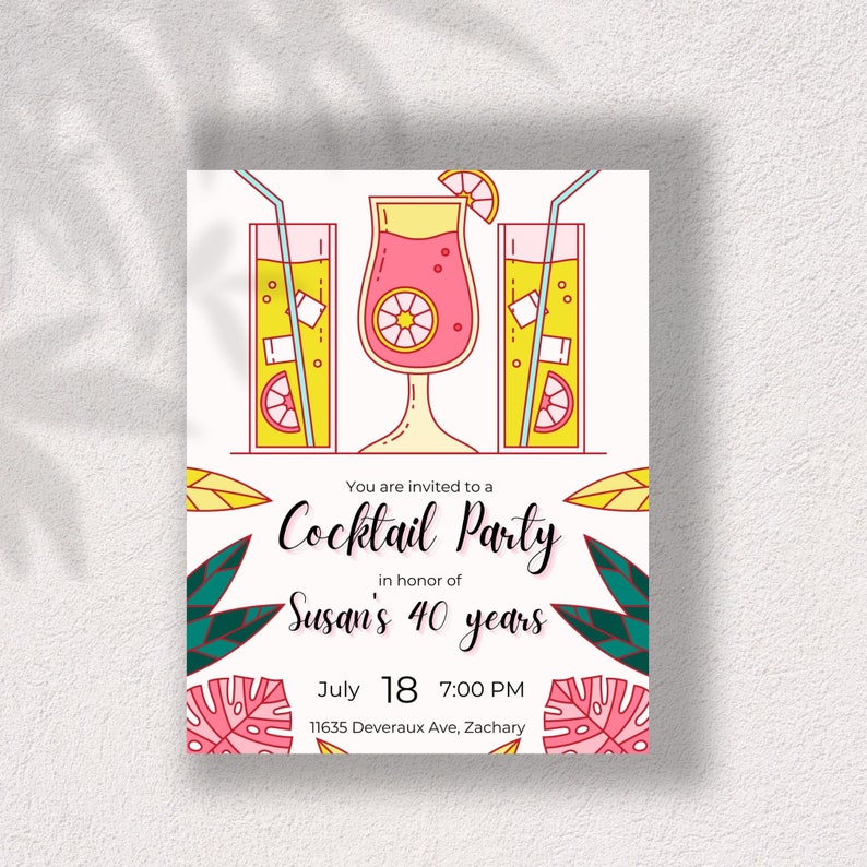 Editable Cocktail Party Invitation Digital Download Birthday Invites ...
