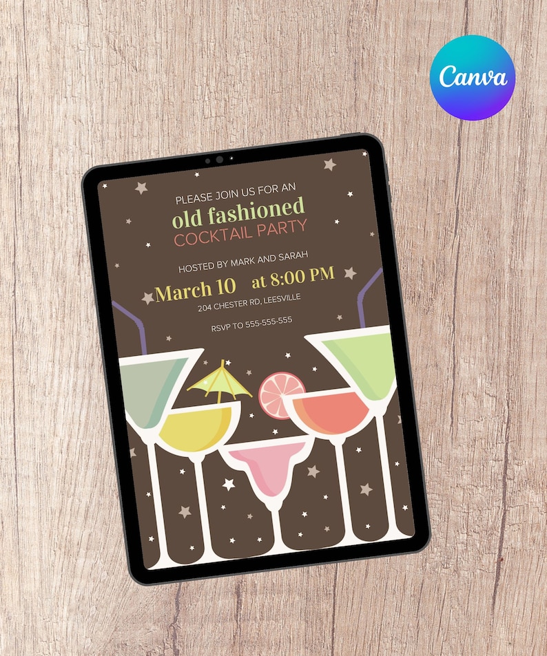 Editable Cocktail Party Invitation Digital Download Birthday Invites ...