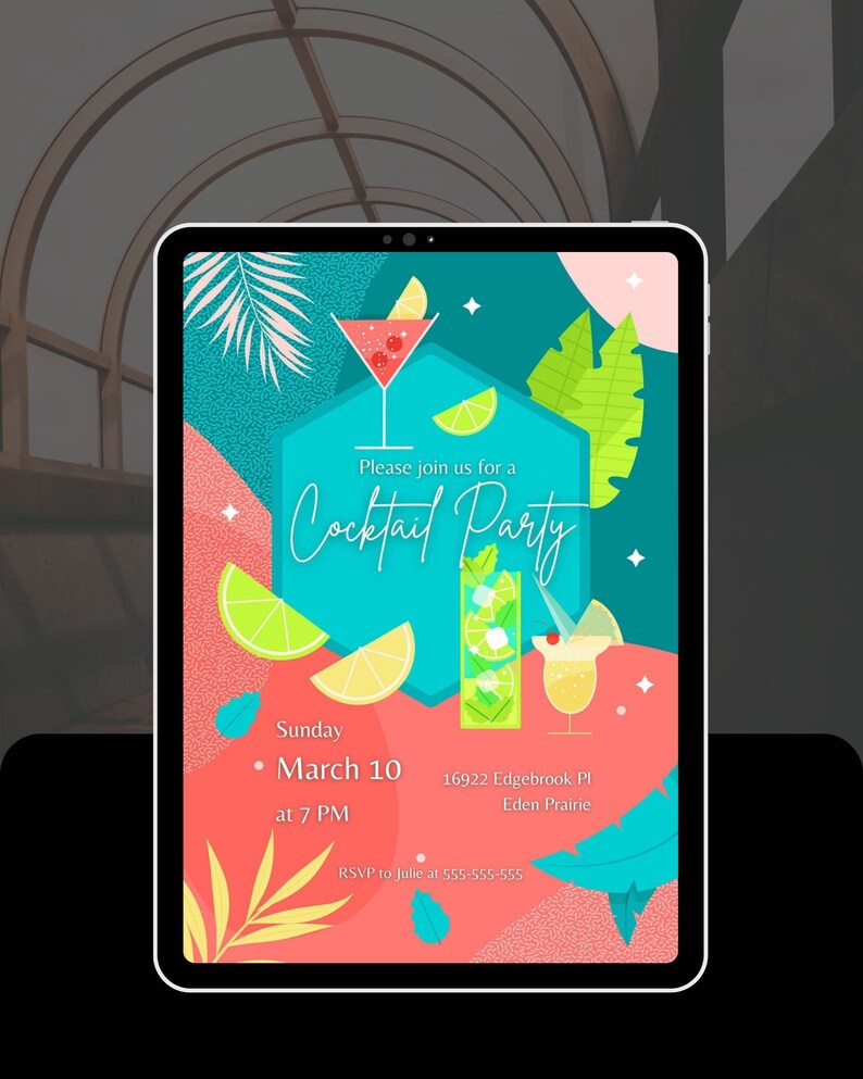 Editable Cocktail Party Invitation Digital Download Birthday Etsy