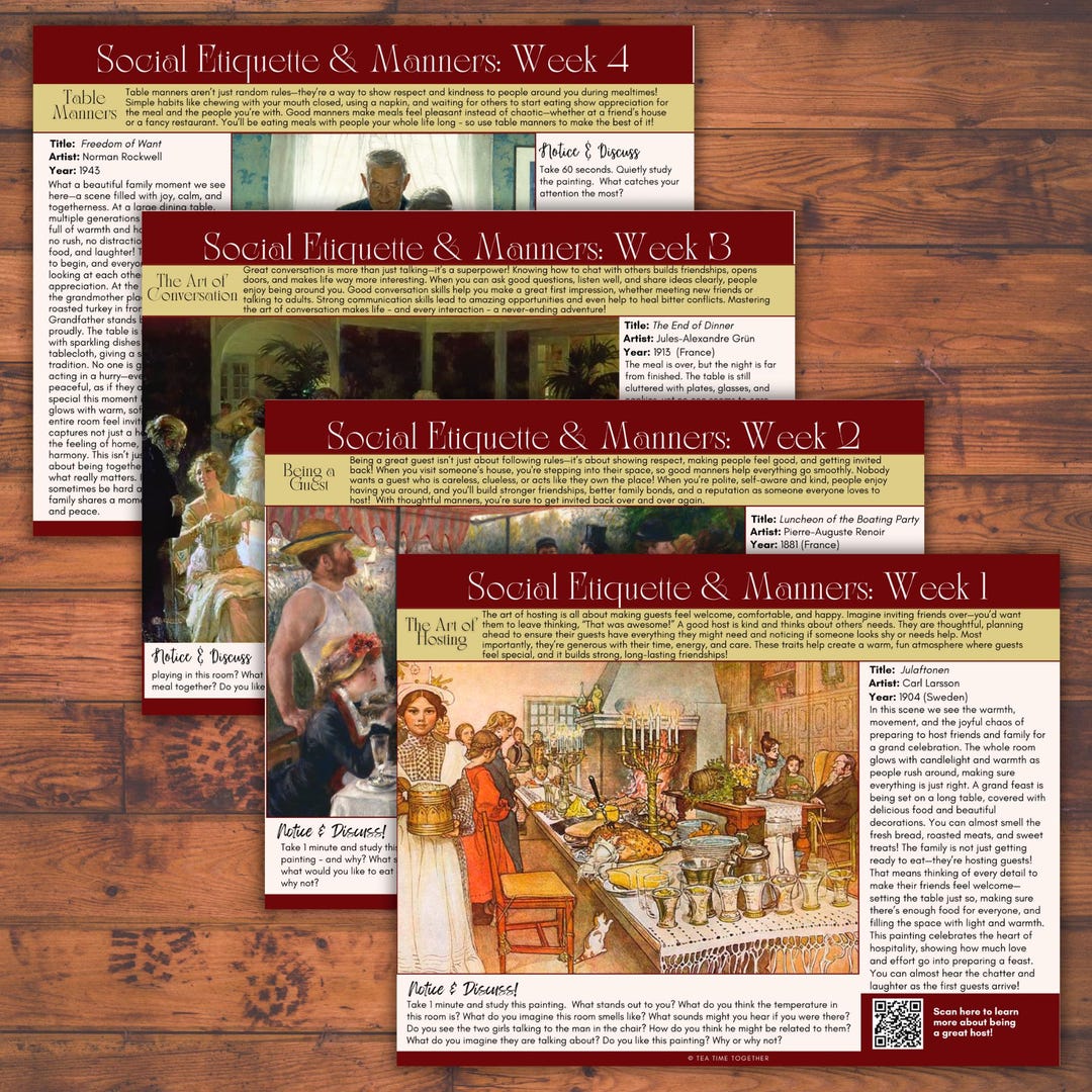 Social Etiquette & Manners Tea Time Guide: Homeschool Curriculum ...