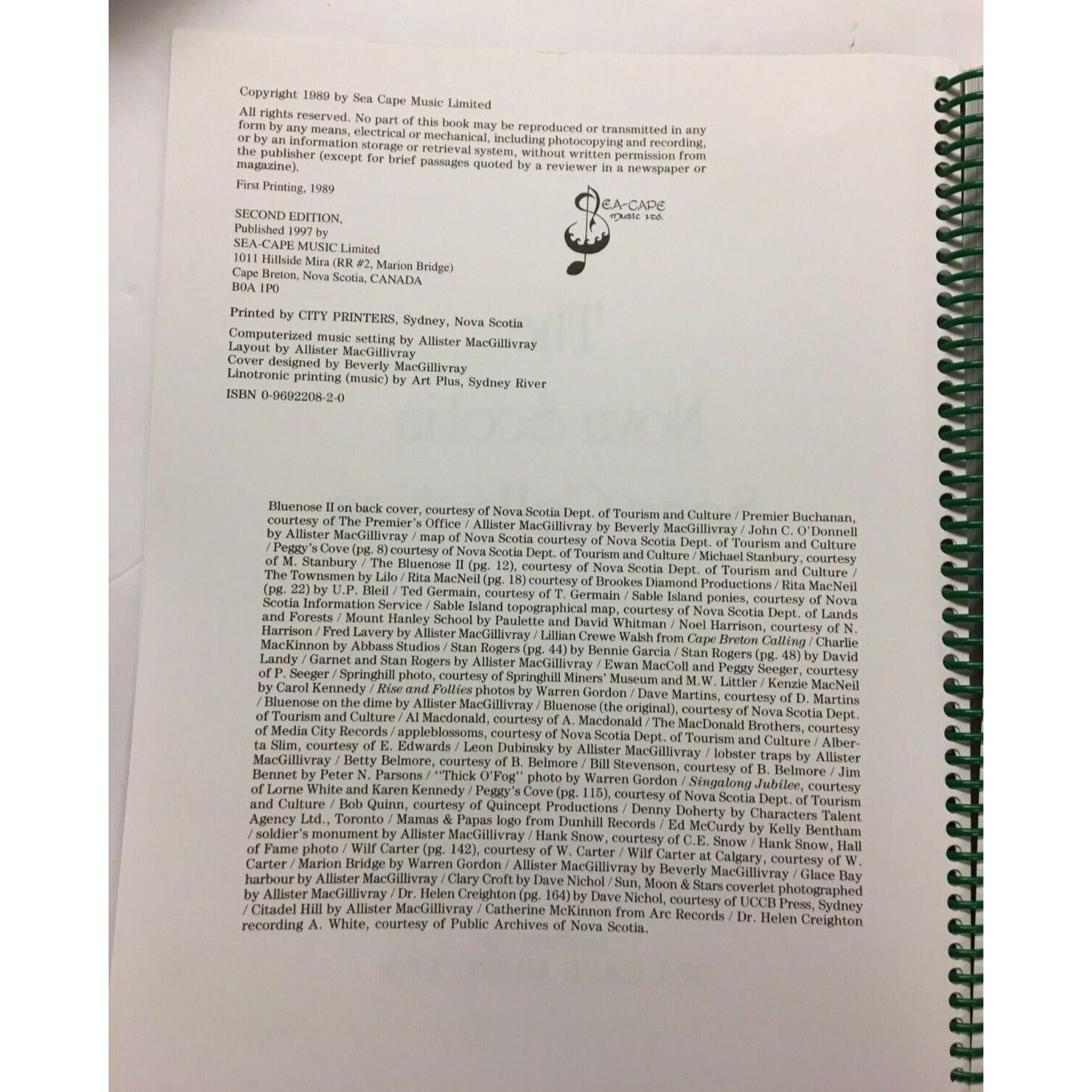 Song Book Nova Scotia Song Collection by Allister Macgillivray 2nd Ed ...