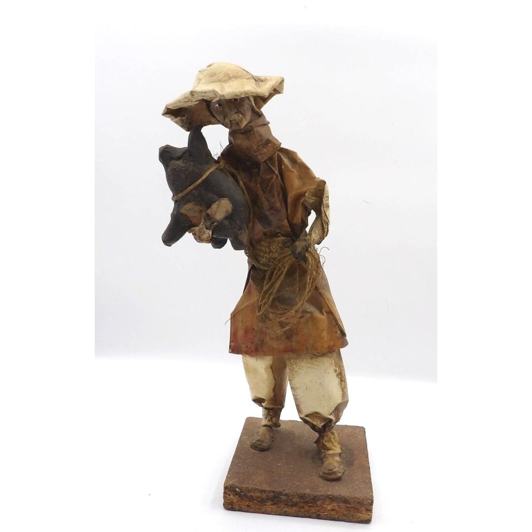 Viejito Papel Mache Old Man Holding a Pig in Papier Mache 12 X 3.5 X 3. ...