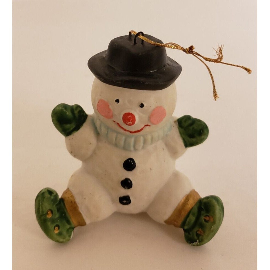 Skating Snowman Has Fallen on His Bottom, Ceramic, Matte Finish, 3"x3 ...