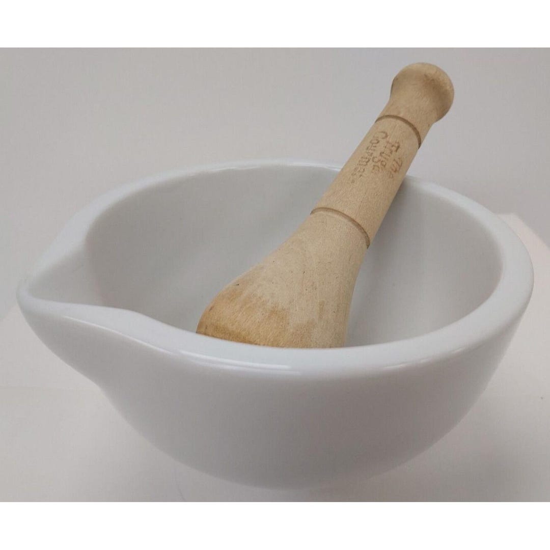 Kitchen Mortar and Pestal, Ceramic Bowl and Wood Pestal, Frugal ...