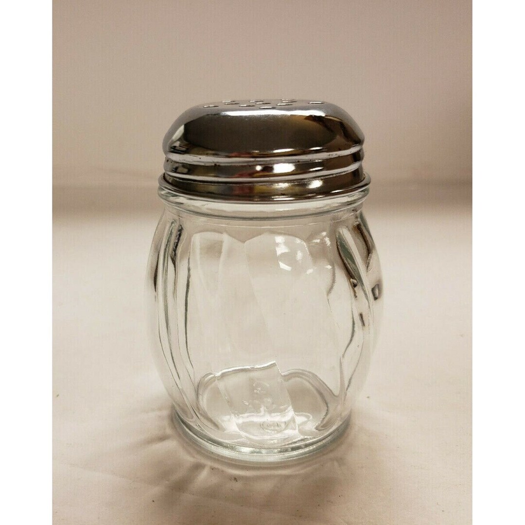 Parmesan Cheese/ Hot Pepper Shaker, Glass With Metal Lid Made in Taiwan ...