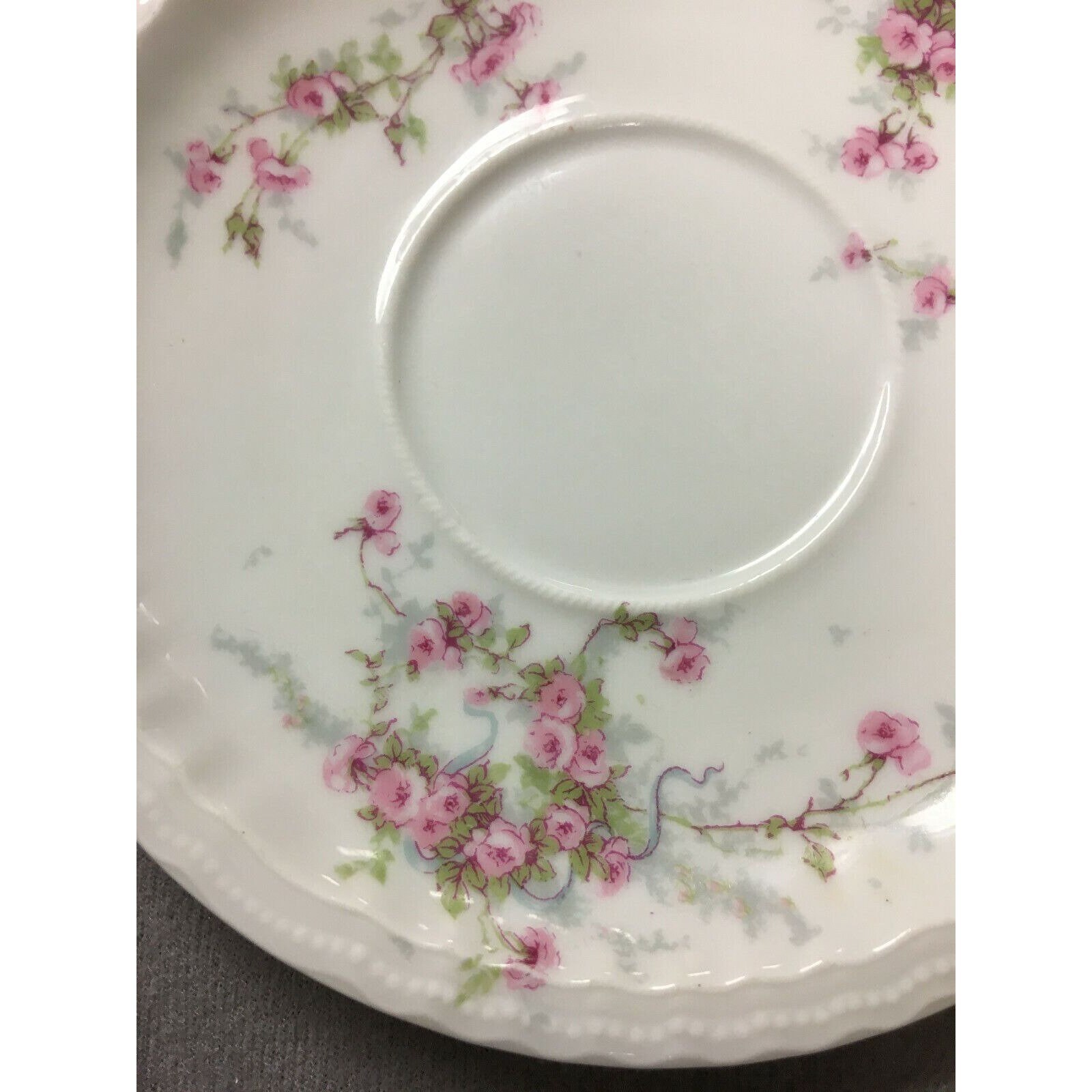 VINTAGE Theodore Haviland Limoges France Saucer Pink Roses/blue Ribbons ...