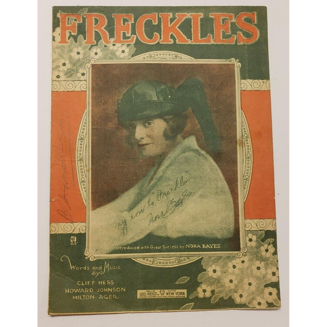 Sheet Music-freckles Antique 1919 by Hess, Johnson, Ager Signed by NORA ...
