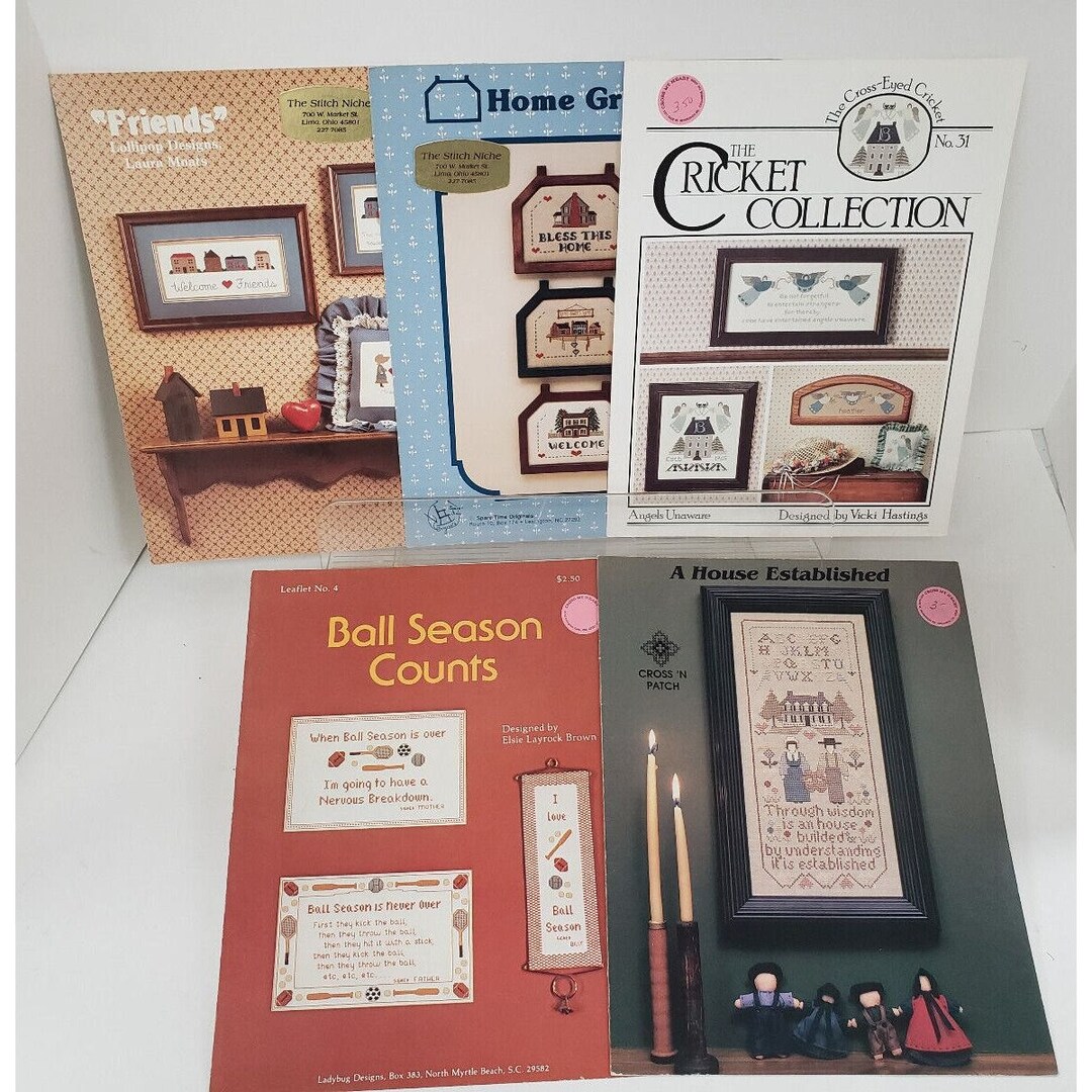 Lot of 5 Counted Cross Stitch Pattern Books 14 Designs © 1982-1986 5 ...
