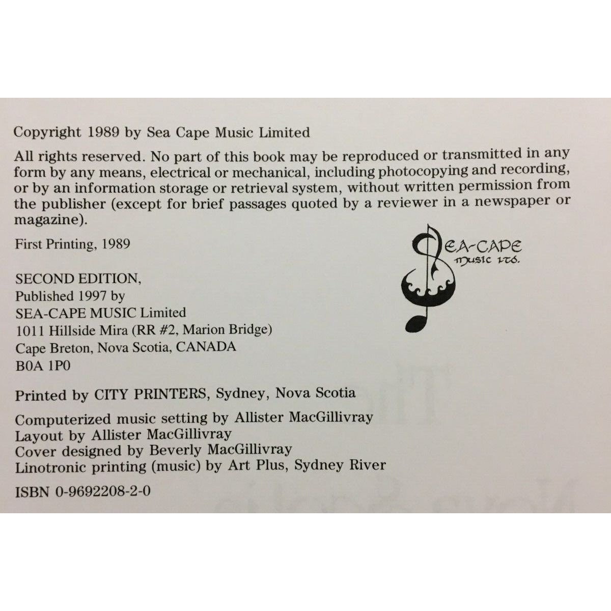 Song Book Nova Scotia Song Collection by Allister Macgillivray 2nd Ed ...