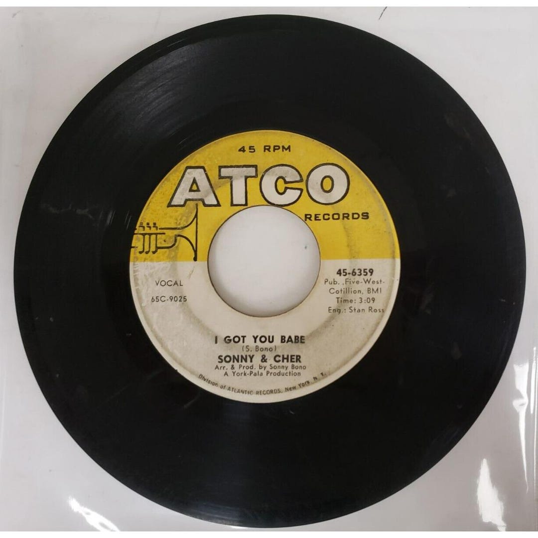 Record 45 RPM Vinyl Sonny & Cher- I Got You Babe/ It's Gonna Rain - Etsy