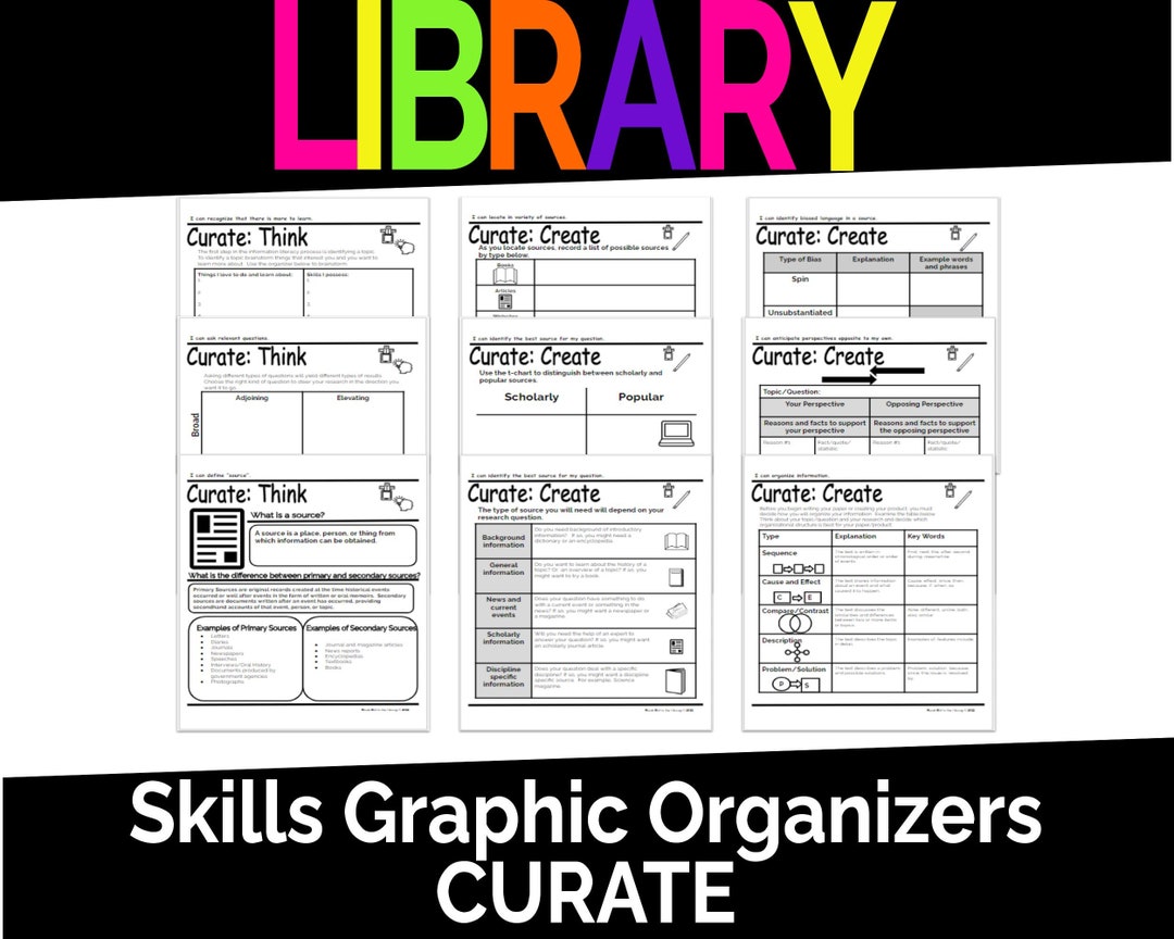 Library Skills Graphic Organizers Research Printable Worksheets - Etsy