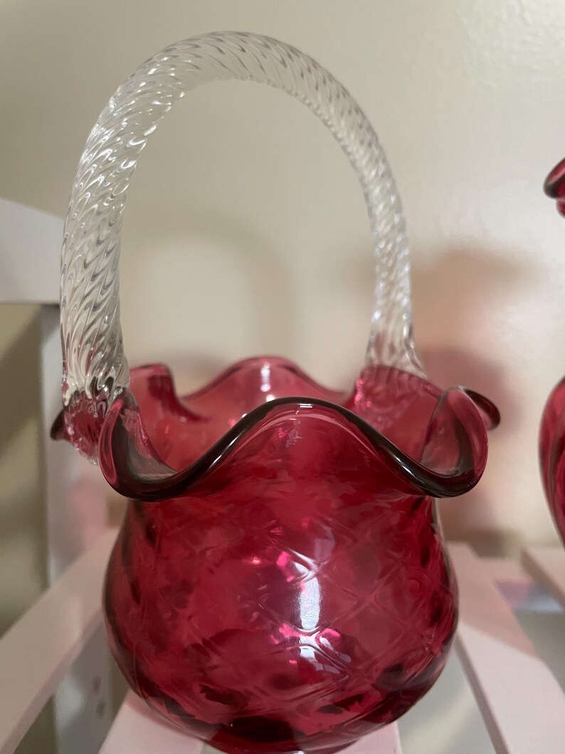 Fenton Cranberry Glass Basket & Vase - Etsy