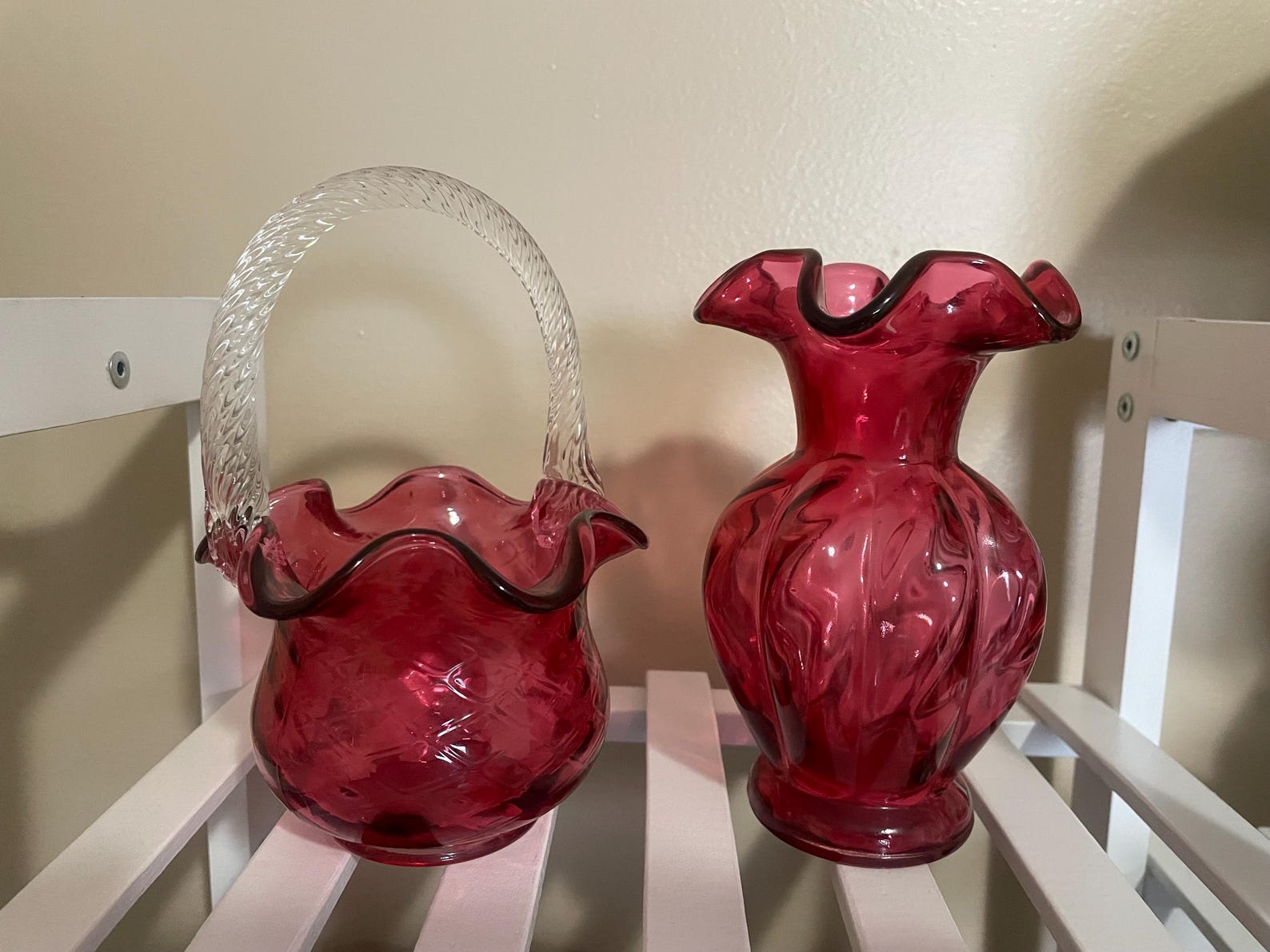 Fenton Cranberry Glass Basket & Vase - Etsy