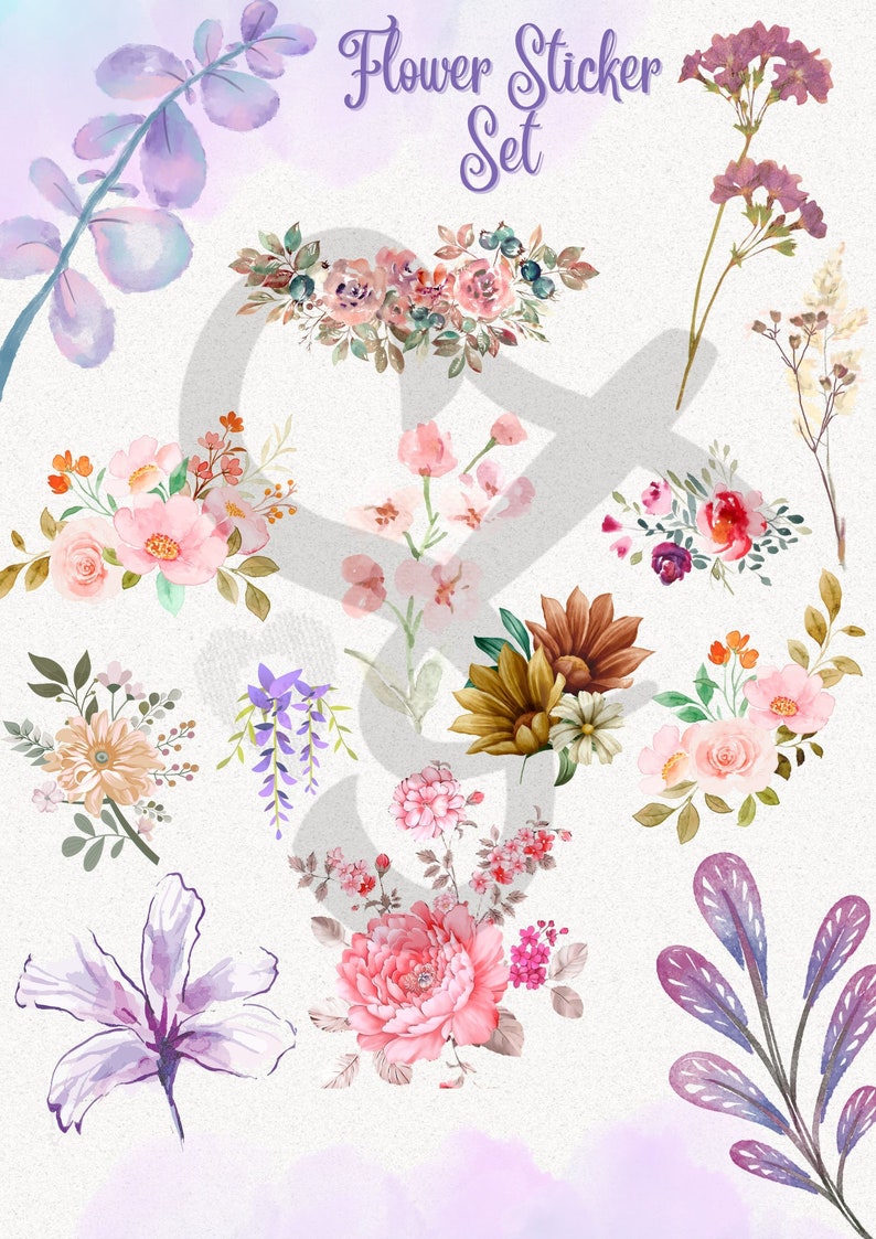 Printable Flower Sticker Set. Print and Cut - Etsy