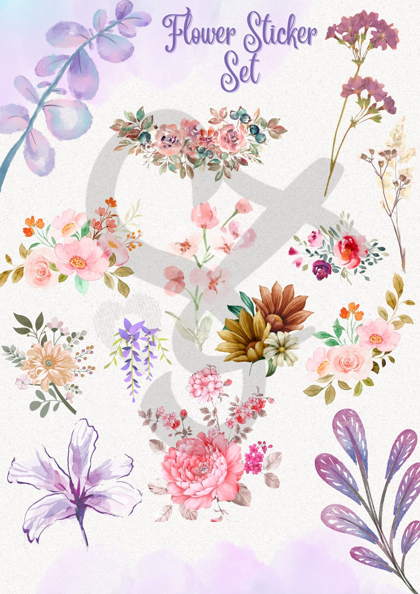 Printable Flower Sticker Set. Print and Cut - Etsy