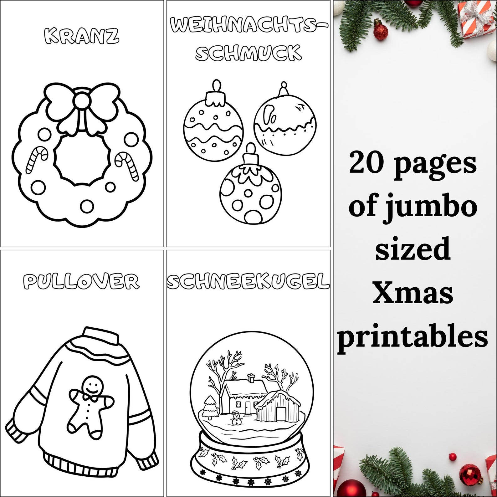 German Christmas Coloring Pages: Jumbo Kids Printable (PDF) - Etsy