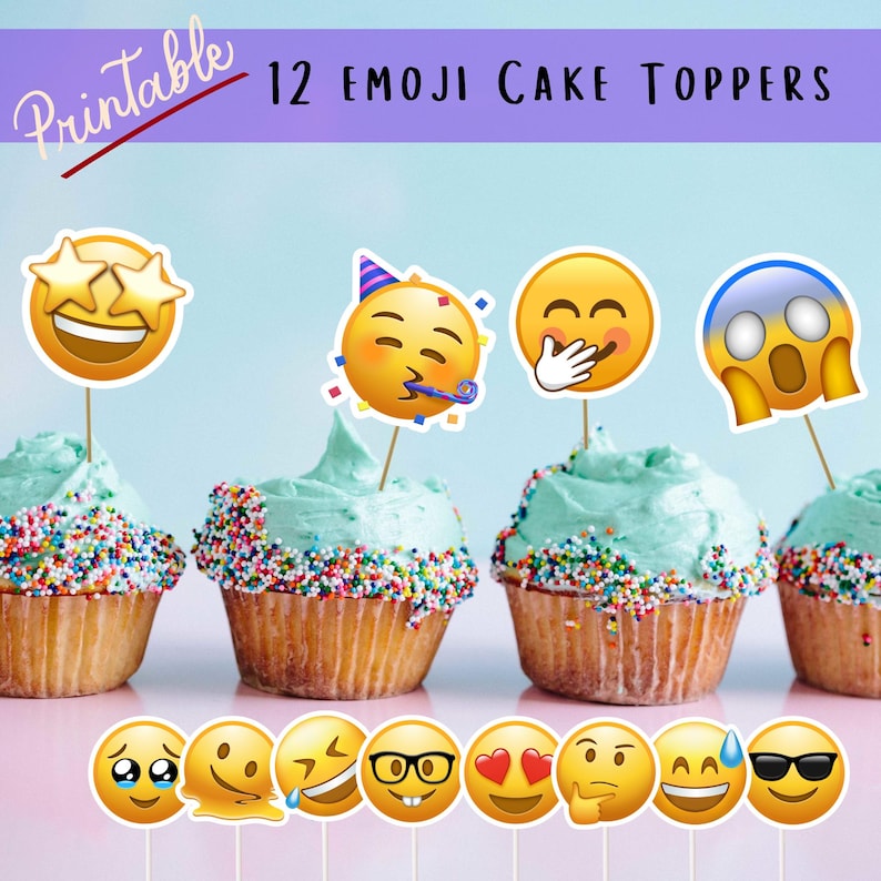 EMOJI Cake Toppers | Funny Cake Toppers | Printable Cake Toppers | DIY ...