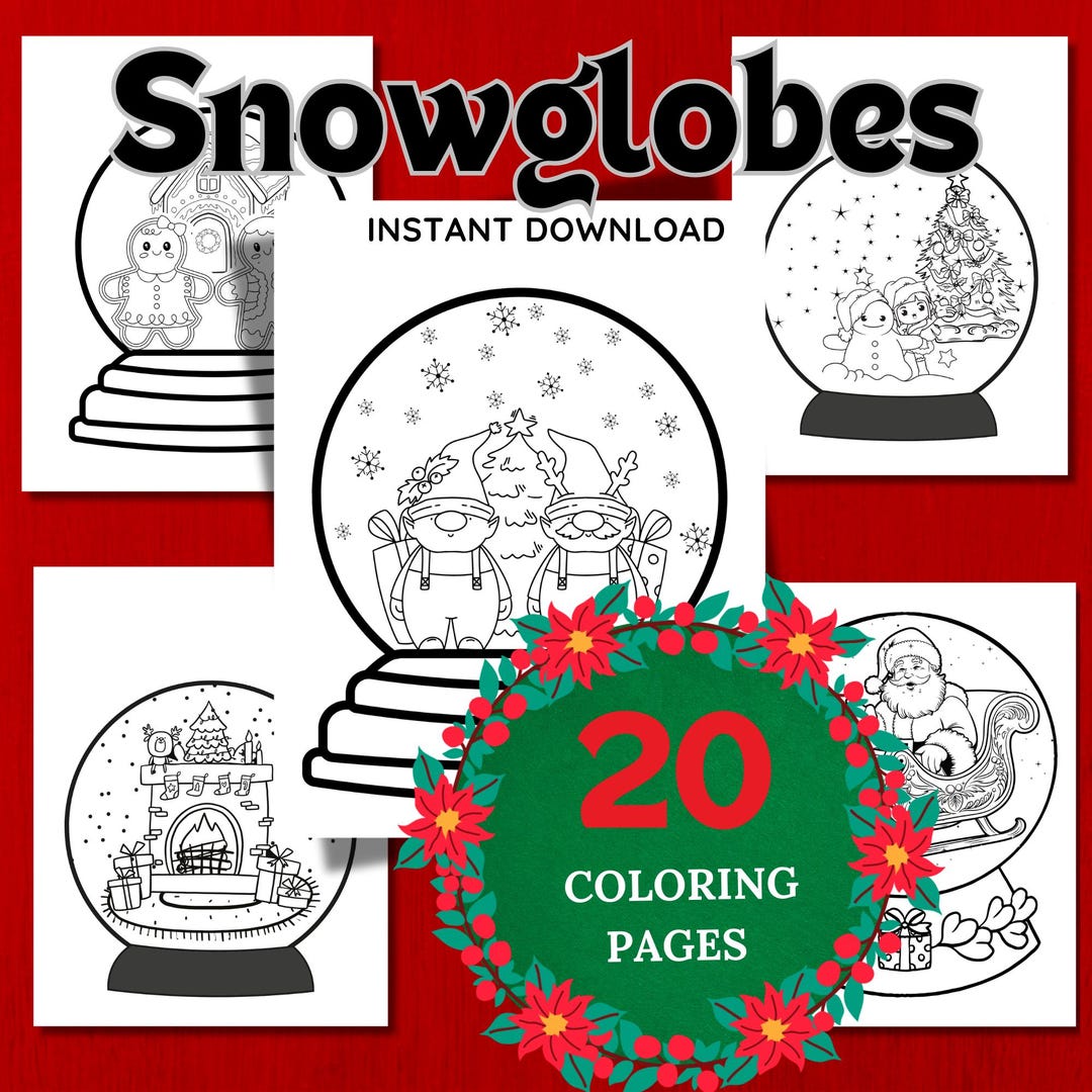 Snowglobes Christmas Coloring Pages: Jumbo Kids Xmas Bundle (PDF ...