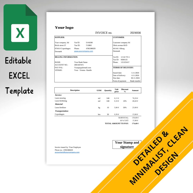 Personalised Invoice EXCEL Template | Business Invoice Template ...