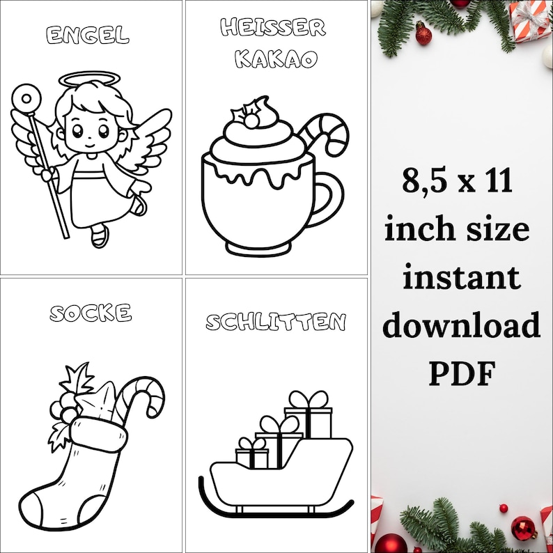 20 GERMAN Christmas Coloring Pages Jumbo Kids Christmas Coloring Sheets ...