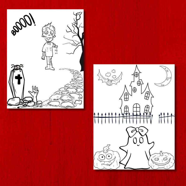 Cute & Spooky Halloween Coloring Pages | 10 Designs (PDF Pattern) - Etsy