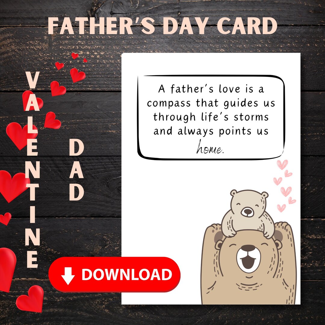 FATHER Valentine's Day Card PRINTABLE Download |cute Valentine Pdf |dad ...