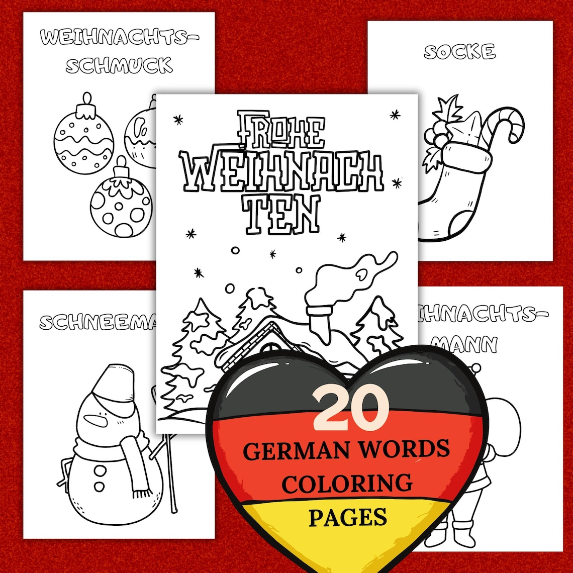 German Christmas Coloring Pages: Jumbo Kids Printable (PDF) - Etsy
