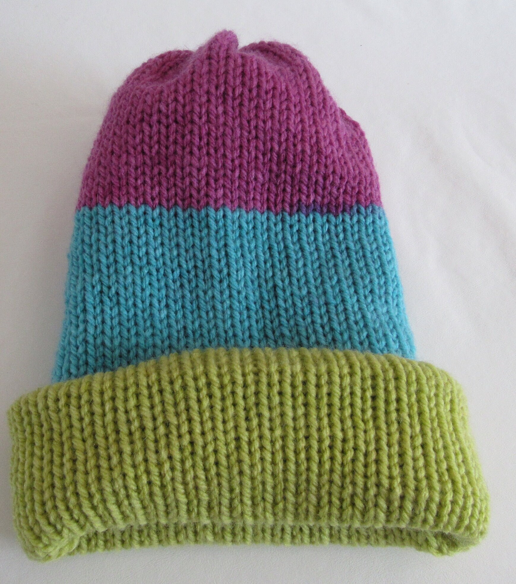 Knit Reversible Multicolor Hat With Button Accent - Etsy