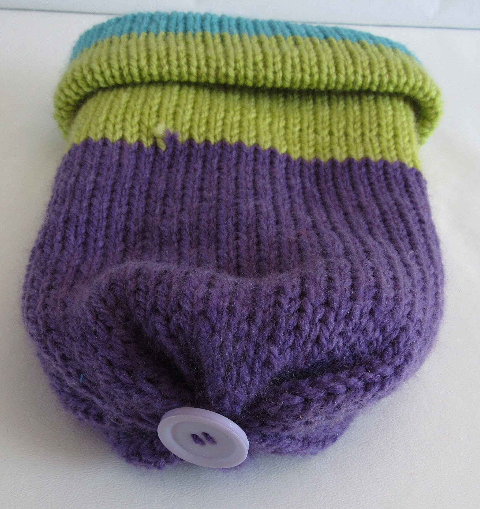 Knit Reversible Multicolor Hat With Button Accent - Etsy