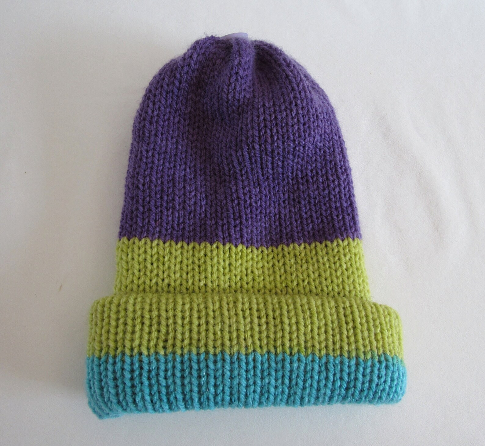 Knit Reversible Multicolor Hat With Button Accent - Etsy