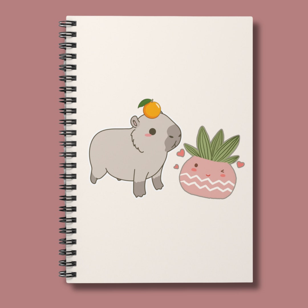 Capybara Spiral Notebook, Plant Lovers Notebook, Orange Notebook, Cute ...