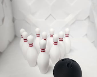 Mini Bowling Set : 10 Pins, Ball, Pin Setter, Ball Rolling Ramp - Etsy