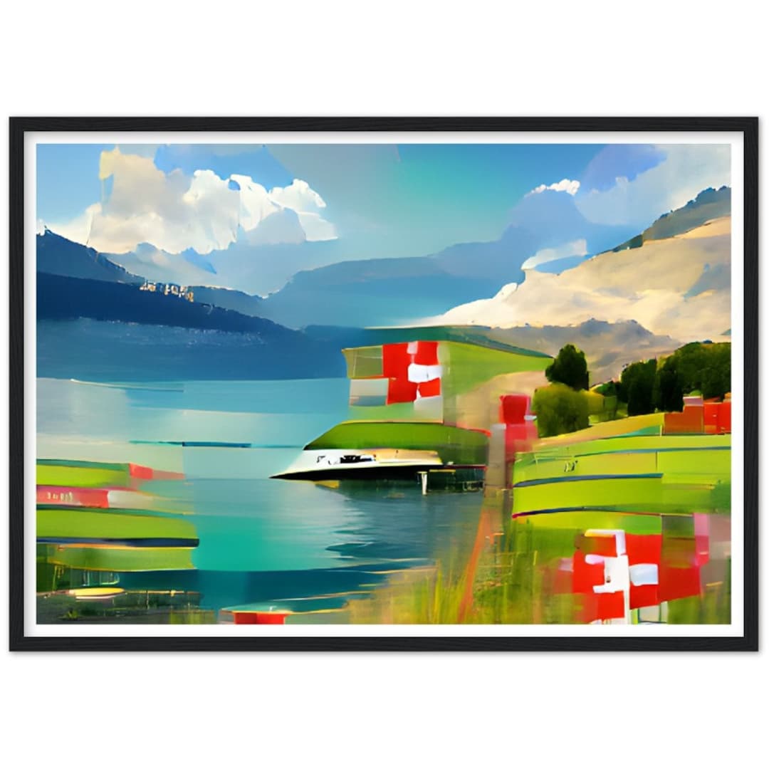 Abstract Country Lake Framed Poster, Swiss Nature Wall Art, Abstract ...
