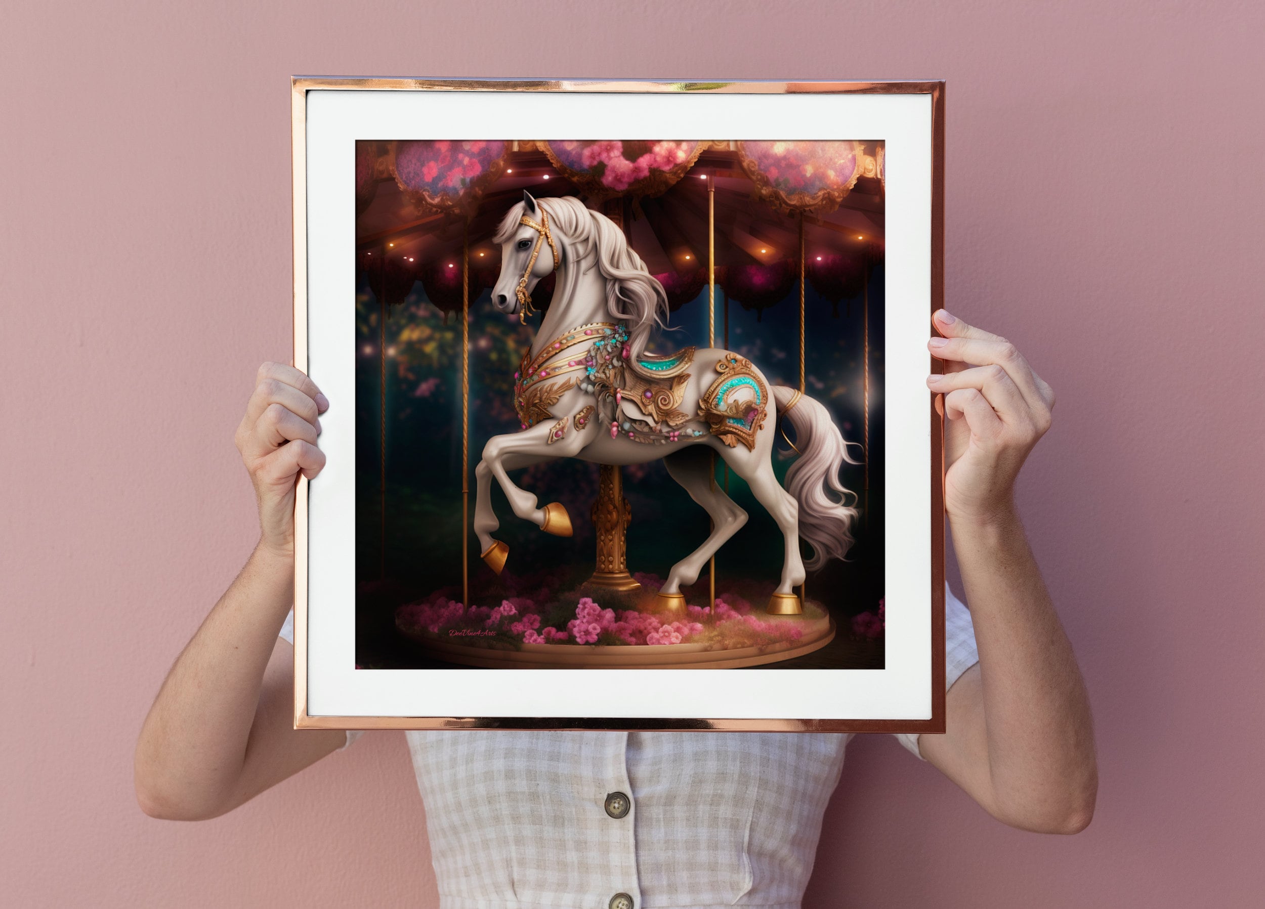 Horse Carousel Print Fantasy Carousel Artwork Horse Digital Download Carousel Pony Art Nursery ...