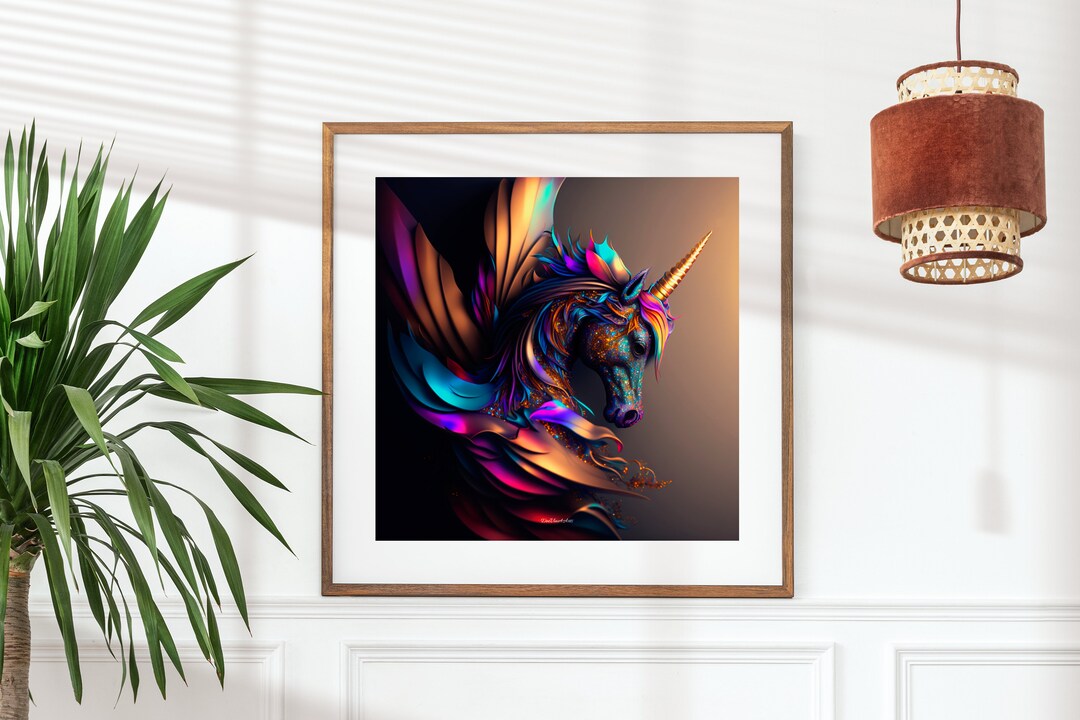 Unicorn Print Abstract Unicorn Poster Metallic Chrome Art Piece Digital ...