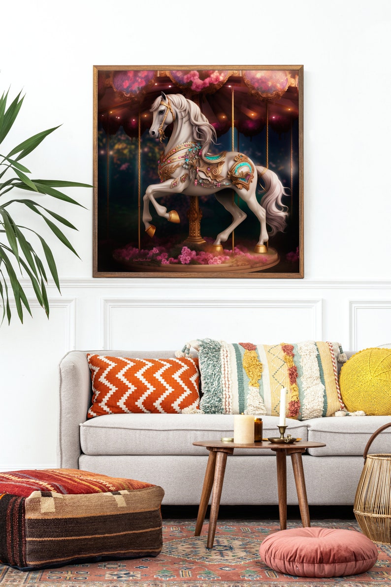 Horse Carousel Print Fantasy Carousel Artwork Horse Digital Download Carousel Pony Art Nursery ...