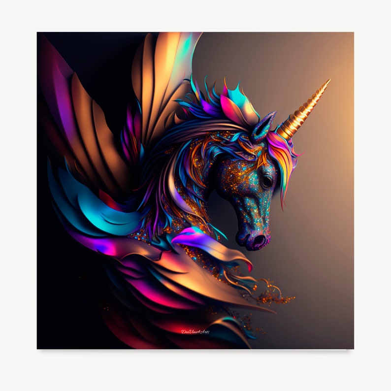 Unicorn Print Abstract Unicorn Poster Metallic Chrome Art - Etsy