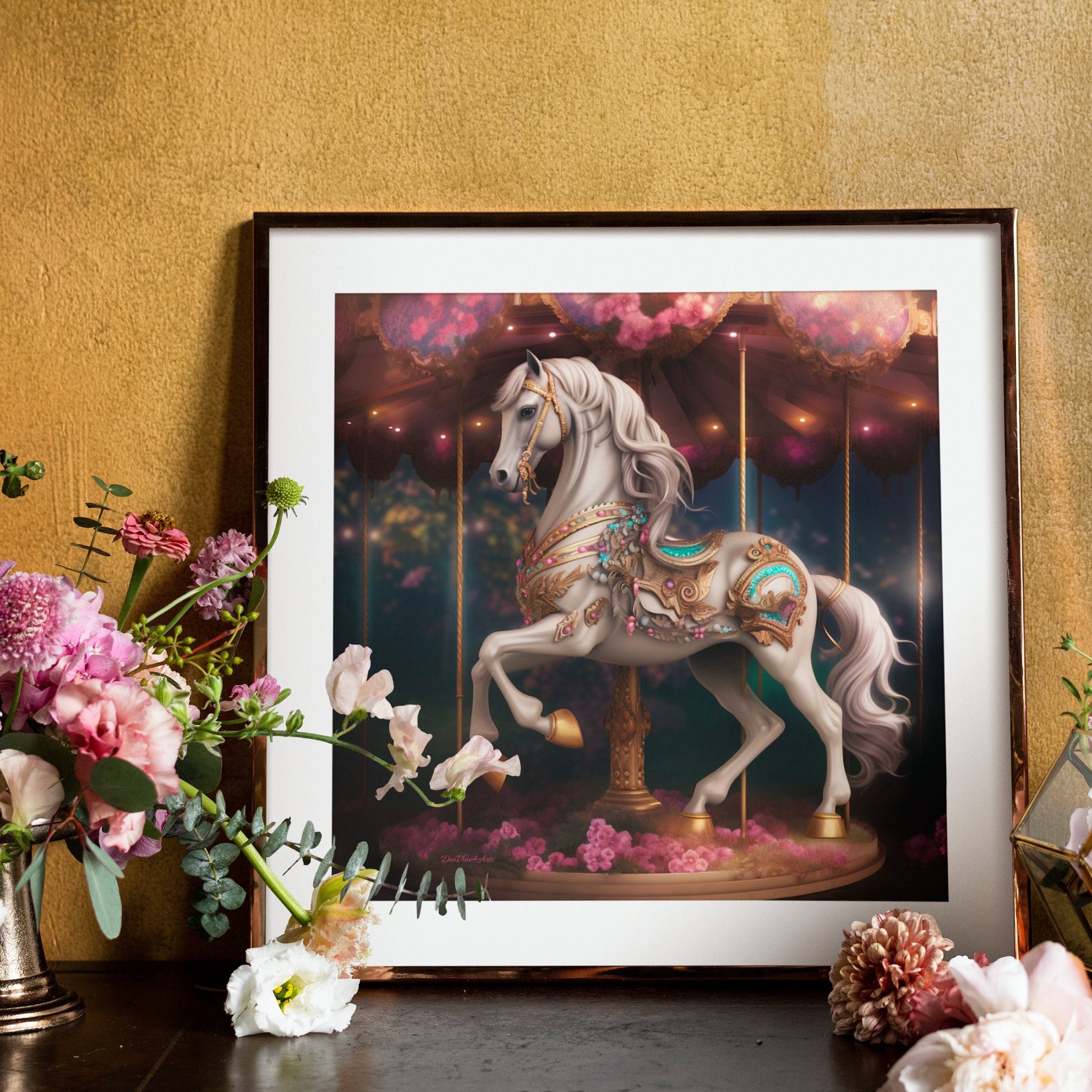 Horse Carousel Print Fantasy Carousel Artwork Horse Digital Download Carousel Pony Art Nursery ...