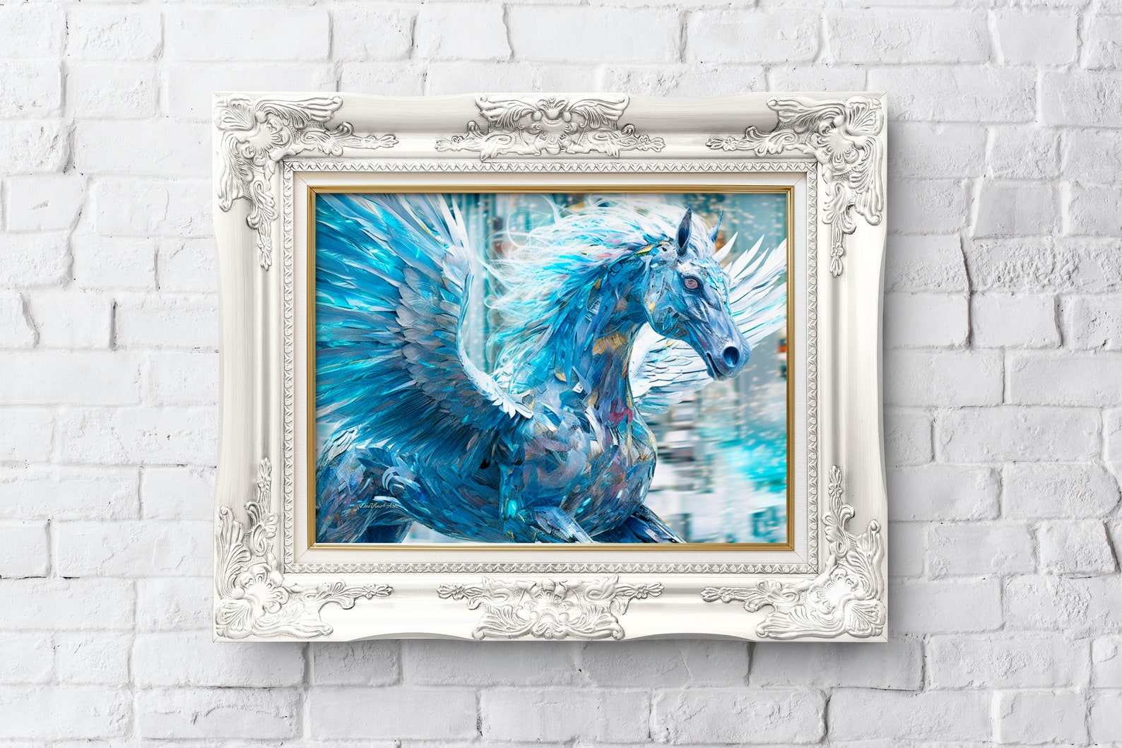 Blue Silver Pegasus Print Horse Abstract Art Piece Pegasus Digital Download Abstract Pegasus ...