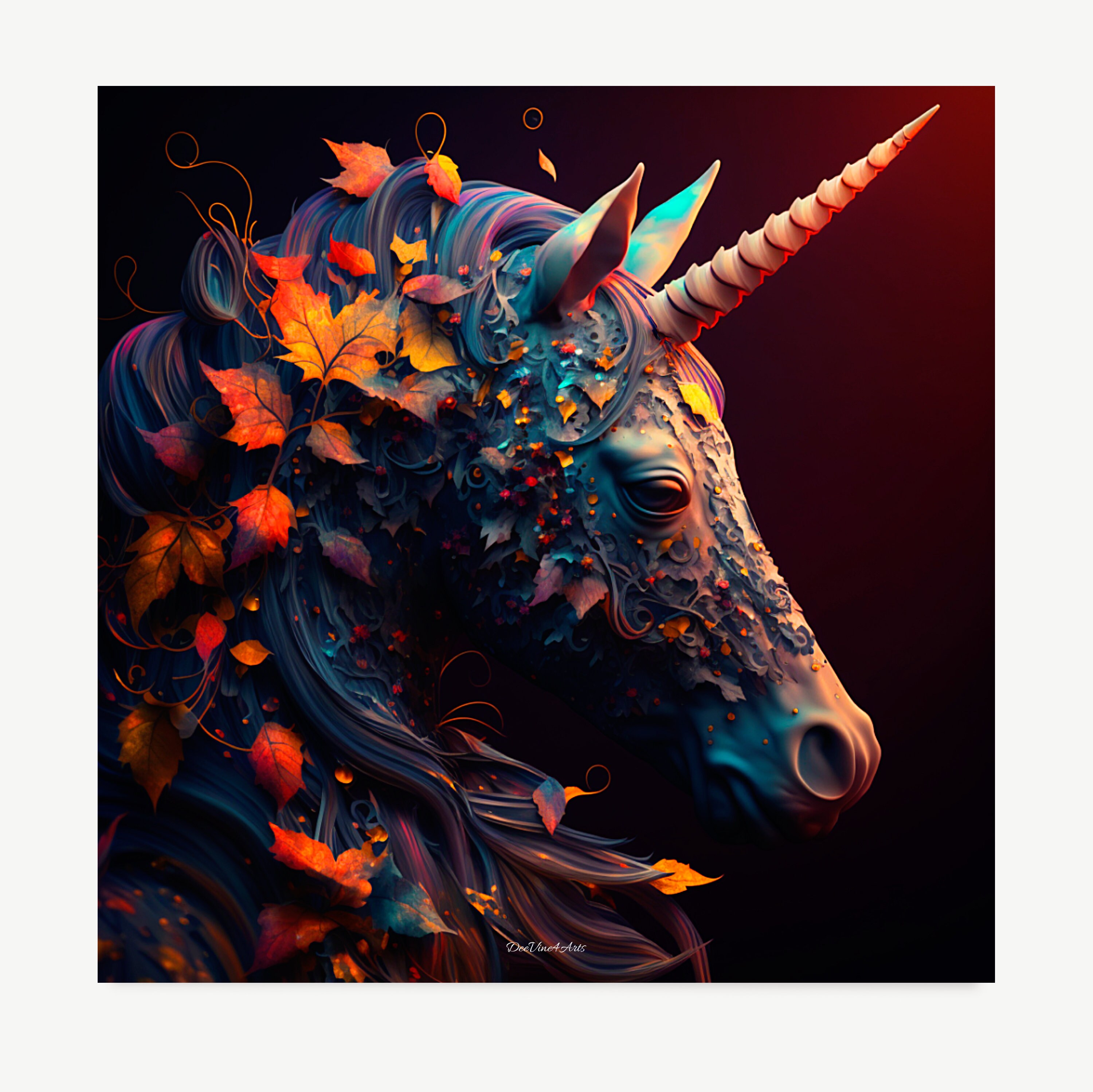 Unicorn Art Piece Fall Leaves Unicorn Poster Digital Download High ...