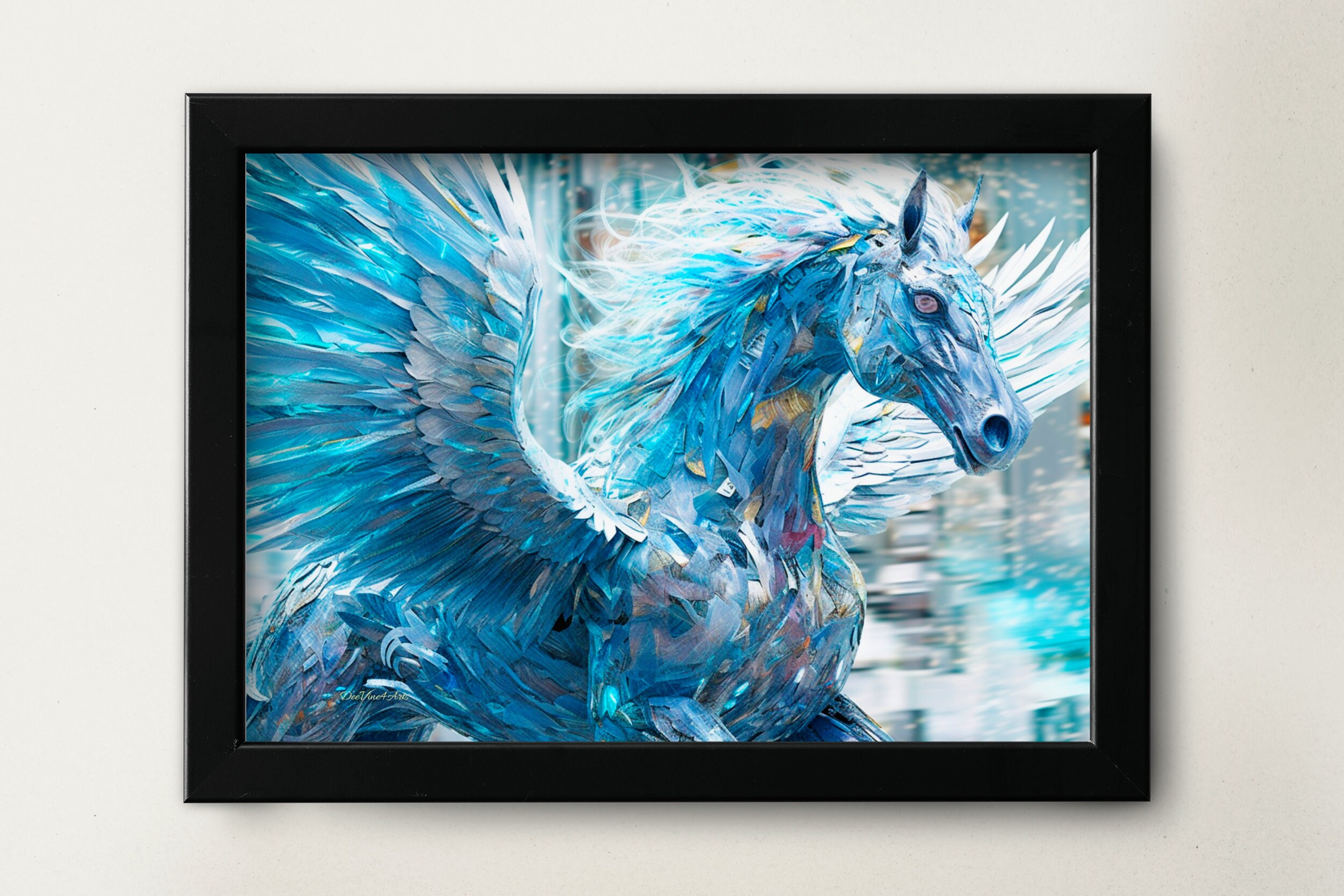 Blue Silver Pegasus Print Horse Abstract Art Piece Pegasus Digital Download Abstract Pegasus ...