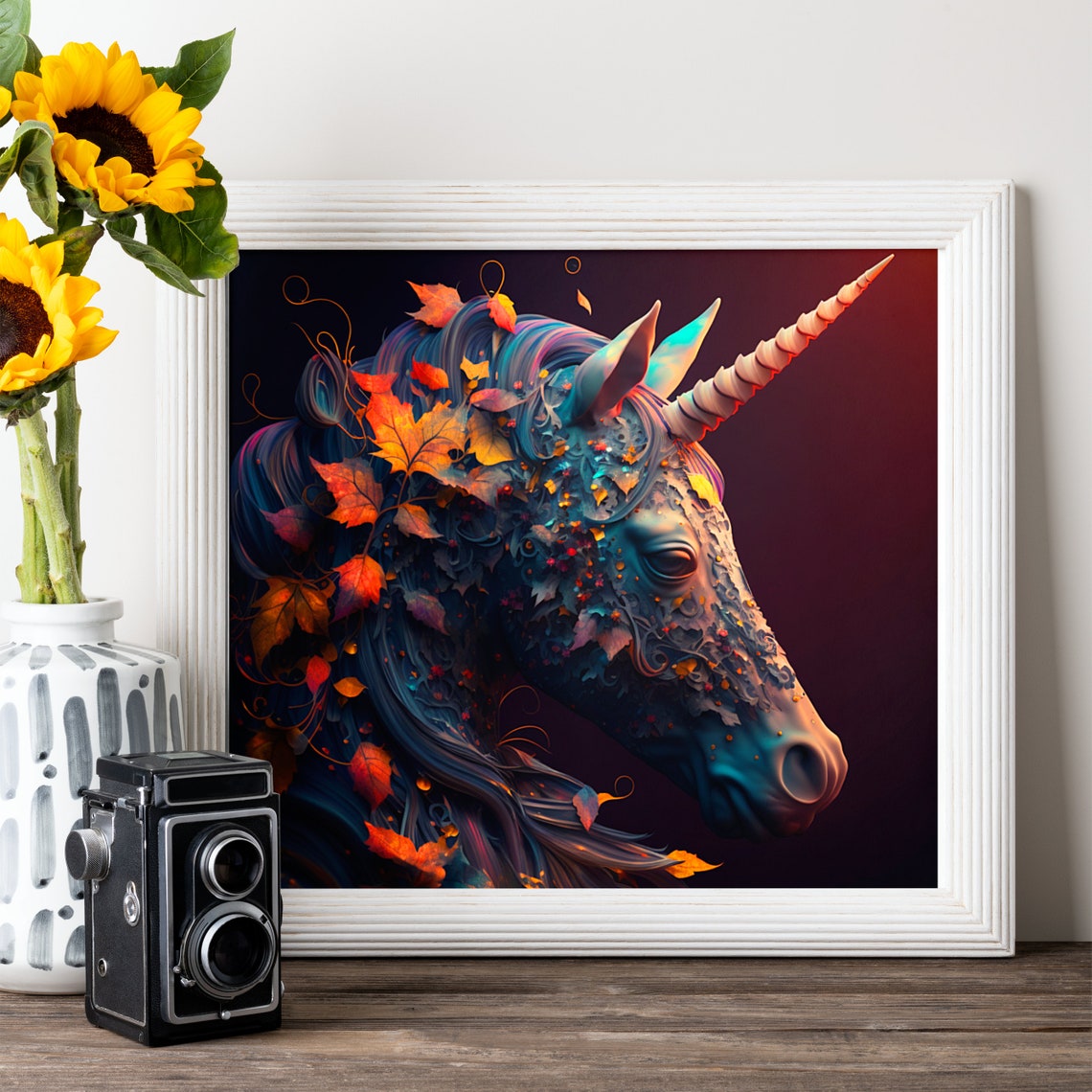Unicorn Art Piece Fall Leaves Unicorn Poster Digital Download High ...